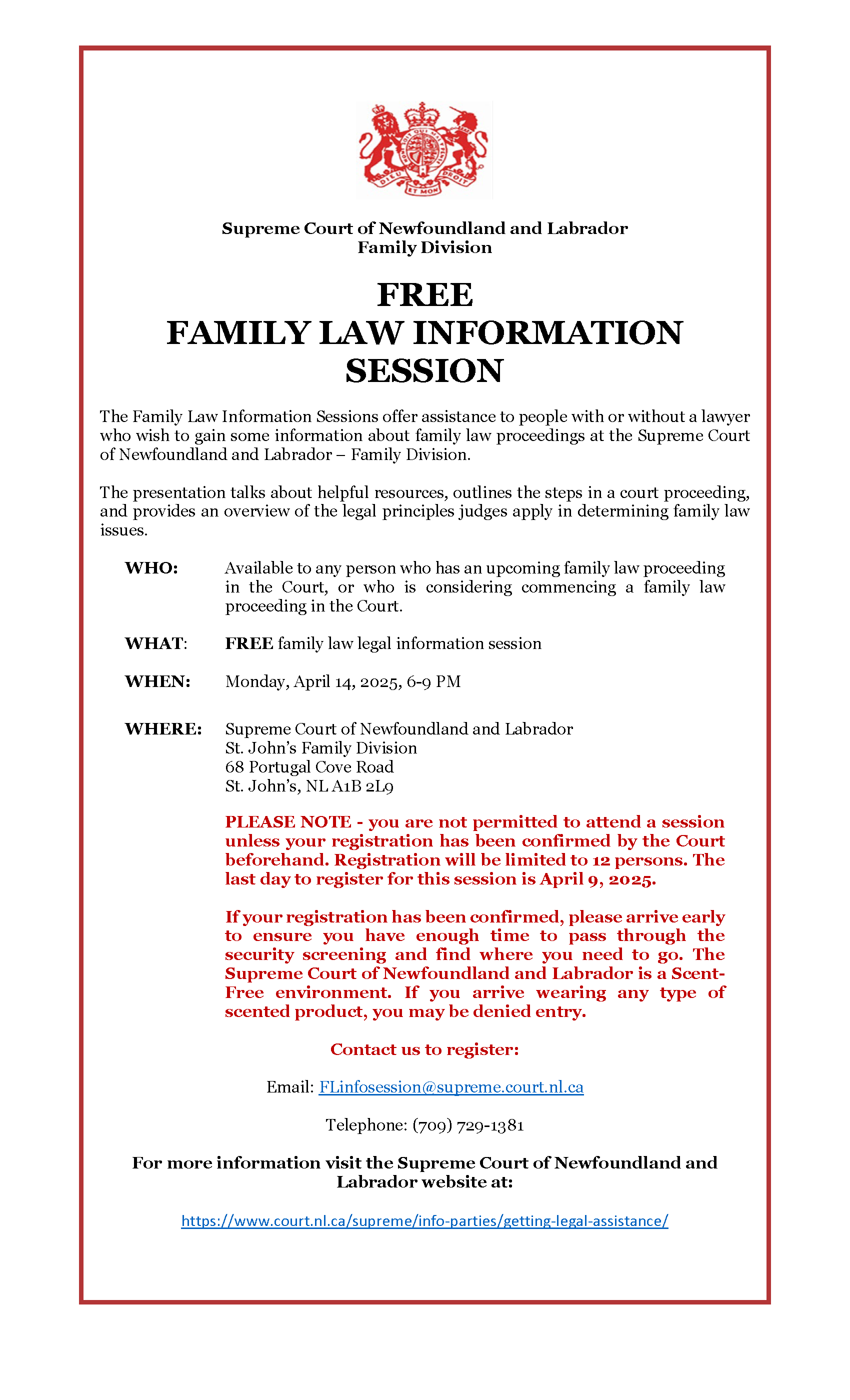 Family Law Information Sessions - Supreme Court of Newfoundland and ...